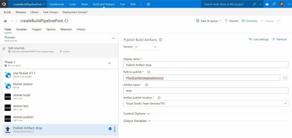Create a build pipeline for Angular and ASP.NET Core apps with Visual Studio Team Services ...